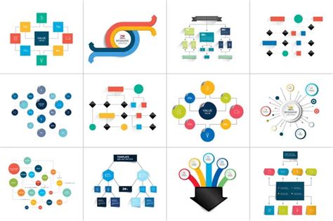 Mega Set Various Flowcharts Schemes Diagrams Simply Color Editable