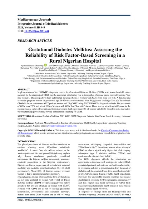 Pdf Gestational Diabetes Mellitus Assessing The Reliability Of Risk Factor Based Screening In