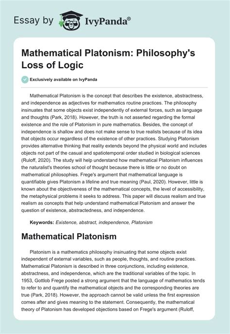 Mathematical Platonism Philosophys Loss Of Logic 1374 Words Term
