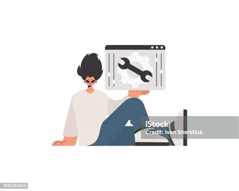 개인은 기어가 있는 브라우저 창을 들고 있습니다 Seo 및 웹 분석 포인트 제한 트렌디한 스타일 벡터 일러스트레이션 가리키기에