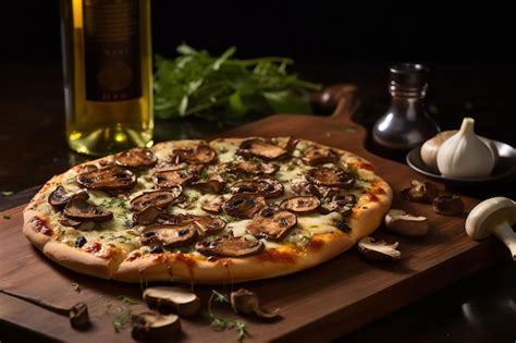 Premium Ai Image Gourmet Truffle Oil And Mushroom Pizza