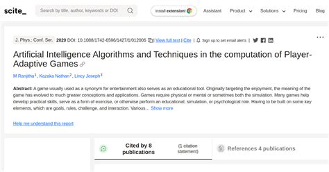 Citation Report Artificial Intelligence Algorithms And Techniques In The Computation Of Player