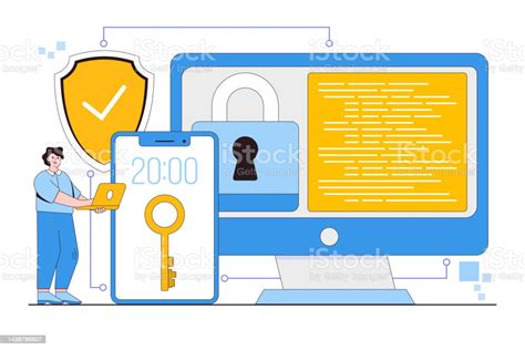 플랫 데이터 보안 시스템 개념 개요 디자인 스타일 방문 페이지 웹 배너 인포 그래픽 영웅 이미지를위한 최소 벡터 일러스트 레이 션 0명에 대한 스톡 벡터 아트 및 기타