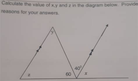 solved calculate the value of x y and z in the diagram below provide
