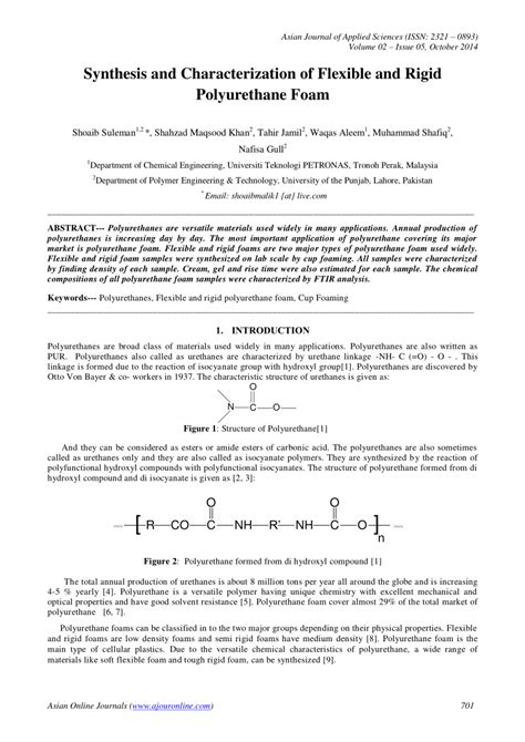 Pdf Synthesis And Characterization Of Flexible And Rigid Polyurethane