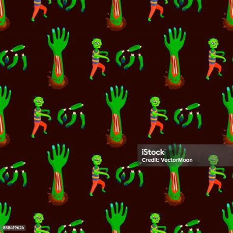 다채로운 좀비 무서운 만화 캐릭터 완벽 한 패턴 마술 사람들 신체 일부 만화 재미 괴물 벡터 일러스트 레이 션 Zombie Walk에 대한 스톡 벡터 아트 및 기타 이미지