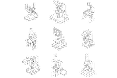 Microscope Icon Set Vector Outline Graphic By Ylivdesign · Creative Fabrica