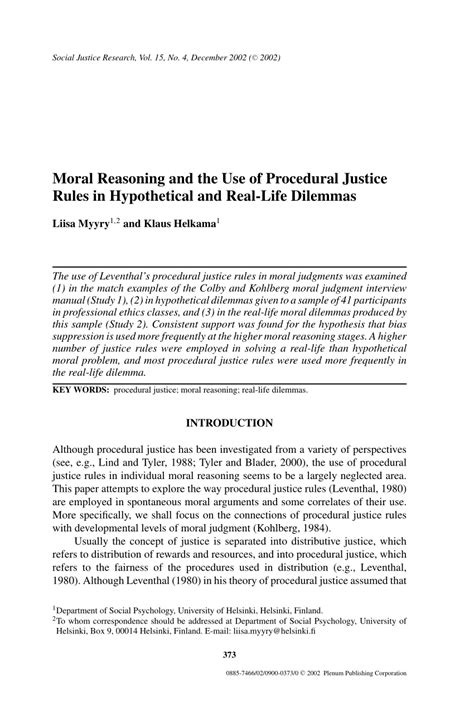 Pdf Moral Reasoning And The Use Of Procedural Justice Rules In