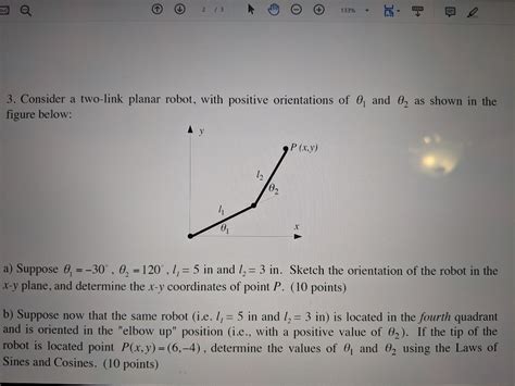 Solved Consider A Two Link Planar Robot With Chegg