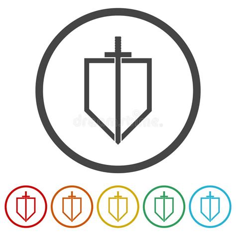 Knight And Shield Kingdom Logo Set Icons In Color Circle Buttons Stock