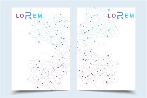 과학 브로셔 디자인 서식 파일입니다 벡터 플라이어 레이아웃 연결 된 라인과 점을 가진 분자 구조 잡지 전단지 표지 포스터