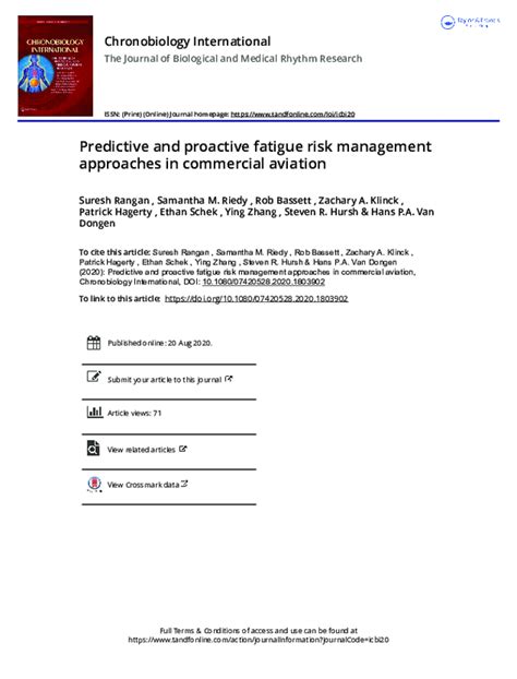 Pdf Predictive And Proactive Fatigue Risk Management Approaches In Commercial Aviation