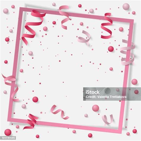 종이 프레임 색색 먼지 색종이 공 풍선 구불구불한 리본 텍스트 글자를 위한 공간이 있는 카드 흰색 배경에 벡터 그림입니다 배너 포스터 휴일 파티 요소 배경 주제에 대한 스톡