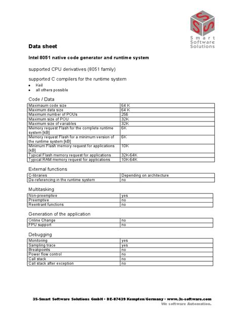 Data Sheet Intel 8051 Native Code Generator And Runtime System Pdf