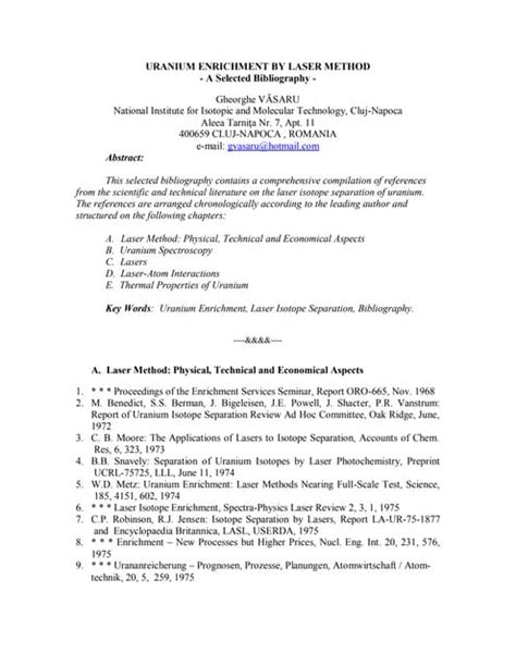 Uranium Enrichment By Laser Method A Selected Bibliography Pdf