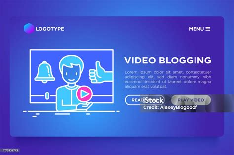 얇은 라인 아이콘 비디오 블로깅 개념 엄지 손가락과 종 동영상 블로그에 블로거 현대 벡터 일러스트 그라데이션 배경에 웹 페이지 템플릿 Live Event에 대한 스톡 벡터