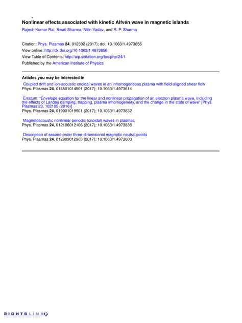 Pdf Nonlinear Effects Associated With Kinetic Alfvén Wave In Magnetic