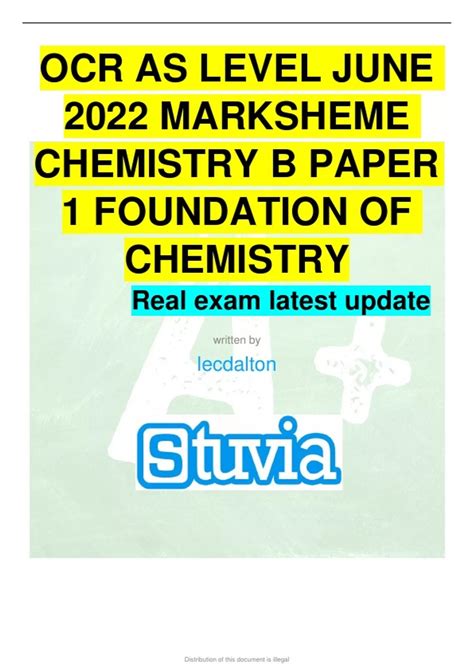 Ocr As Level June 2022 Marksheme Chemistry B Paper 1 Foundation Of Chemistry Real Exam Ocr As