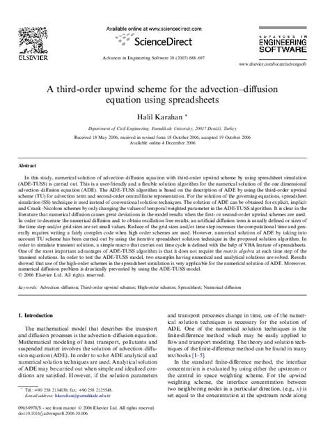 Pdf A Third Order Upwind Scheme For The Advectiondiffusion Equation Using Spreadsheets