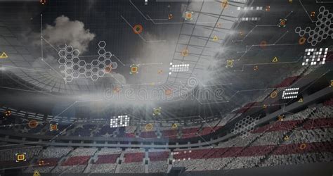 Futuristic Data Visualization Animation Over Large Stadium With Cheering Crowd Stock Footage