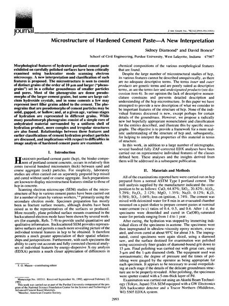 1993 Diamond Microstructure Of Hardened Cement Paste Pdf Porosity Microstructure