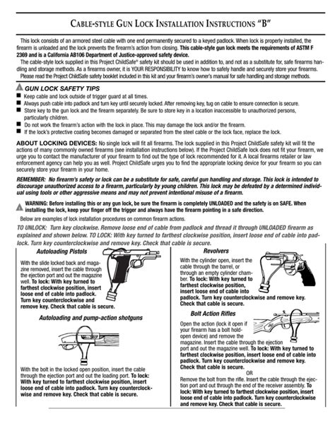 Gun Lock Instructions
