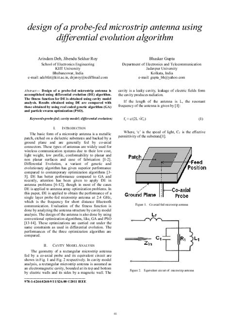 Pdf Design Of A Probe Fed Microstrip Antenna Using Differential Evolution Algorithm Jibendu