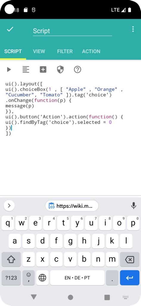 Script Widget Memento Database Help