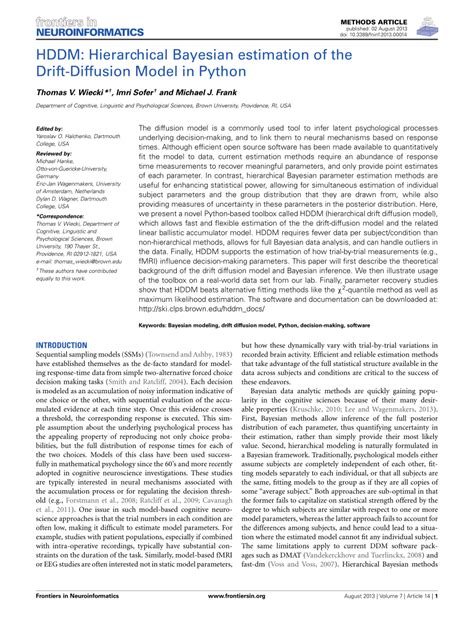 Pdf Hddm Hierarchical Bayesian Estimation Of The Drift Diffusion