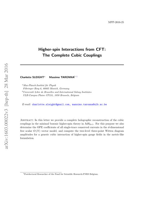 PDF Higher Spin Interactions From CFT The Complete Cubic Couplings