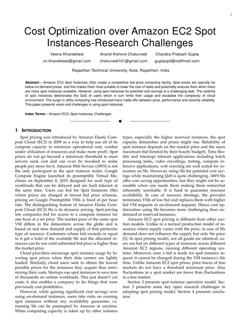 Pdf Cost Optimization Over Amazon Ec2 Spot Instances Research Challenges