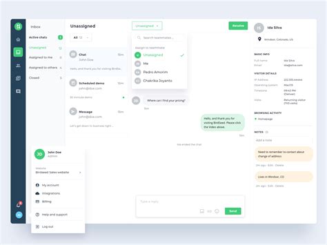birdseed inbox chat interface app design layout web app design web ui design