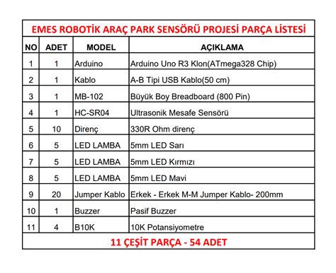 Arduino İle Araç Park Sensörü Yapımı Proje Seti Arduino Arduino