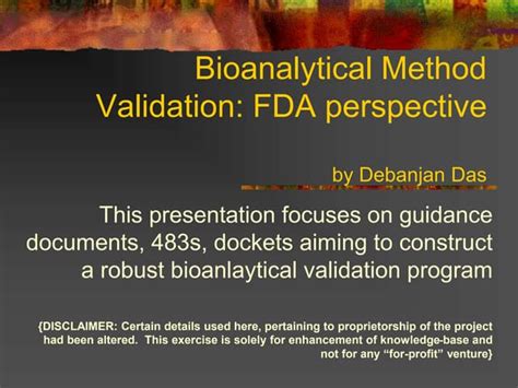 Bioanalytical Method Validation Fda Perspective Pptx