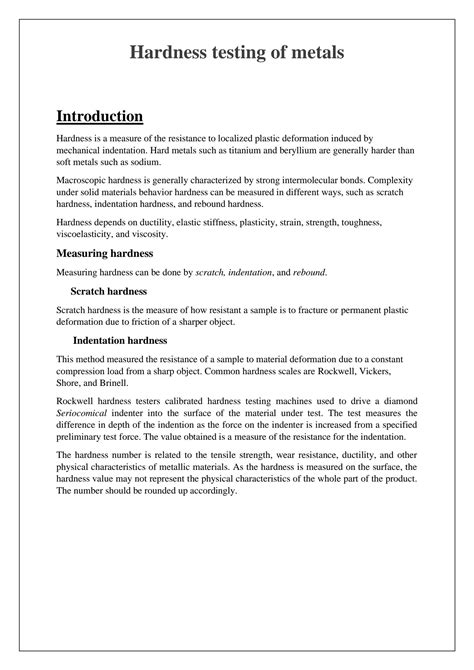 SOLUTION Hardness Testing Of Metals Lab Report Studypool