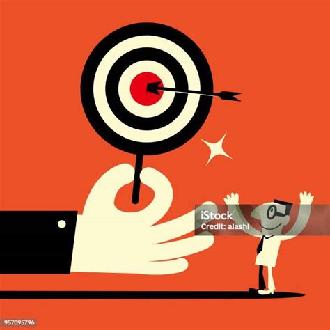 사업가에 황소에 화살표와 함께 목표 대상 을 보여주는 큰 손 과녁에 대한 스톡 벡터 아트 및 기타 이미지 과녁 비즈니스 타겟 때리기 Istock