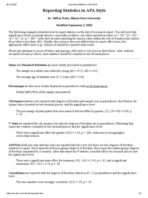 Reporting Statistics In Apa Style Pdf Effect Size Standard Deviation