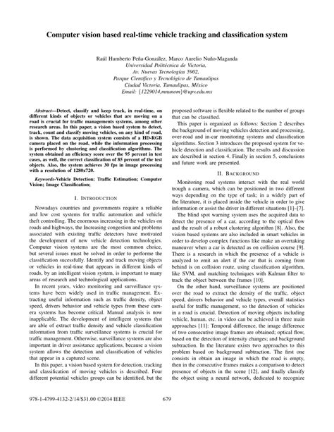 Pdf Computer Vision Based Real Time Vehicle Tracking And