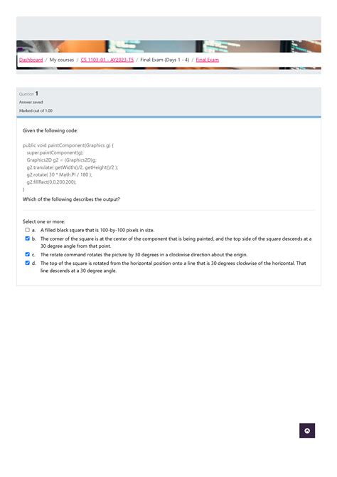 cs 1103 01 final exam page 1 of 3 question 1 answer saved marked