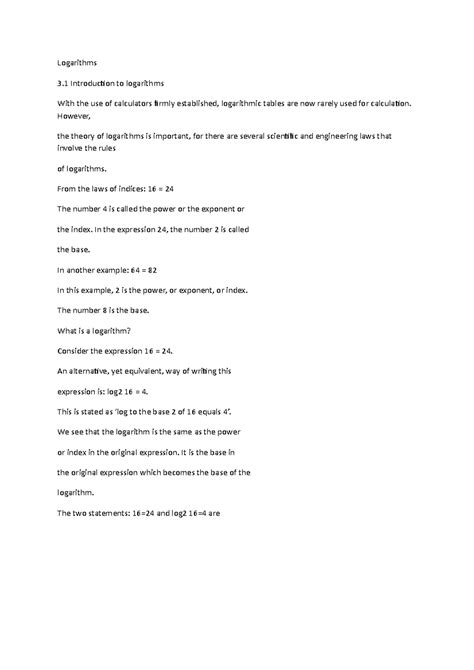 Logarithms However The Theory Of Logarithms Is Important For There Are Several Scientific