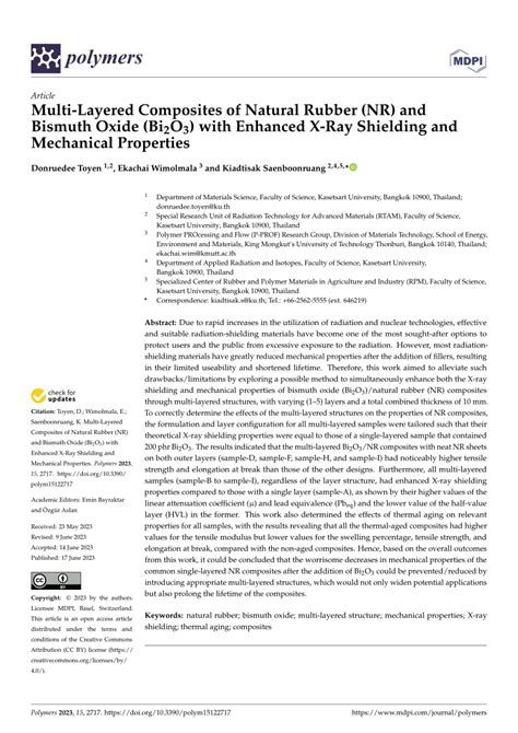 Pdf Multi Layered Composites Of Natural Rubber Nr And Bismuth Oxide Bi2o3 With Enhanced X