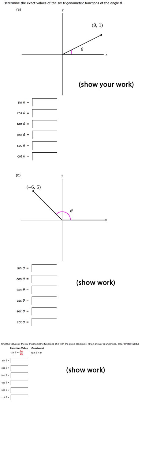 Solved Determine The Exact Values Of The Six Trigonometric