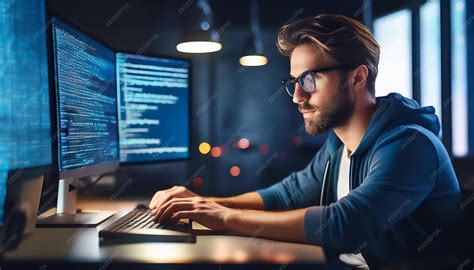 Premium Photo Software Developer Working At A Computer Illustrating Technology Coding And