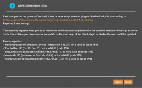 script extender plugin errors r skyrimvr