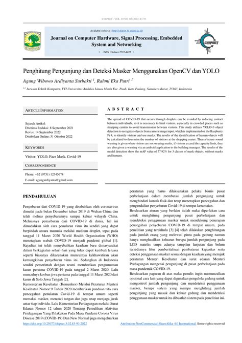 Pdf Penghitung Pengunjung Dan Deteksi Masker Menggunakan Opencv Dan Yolo