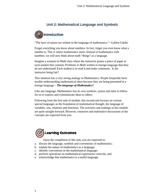 Unit 2 Mathematical Language And Symbols Simplified Pdf Set Mathematics Function