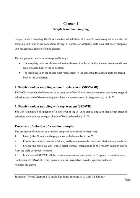 Reading Material 2 Important Questions Sampling Theory Chapter 2