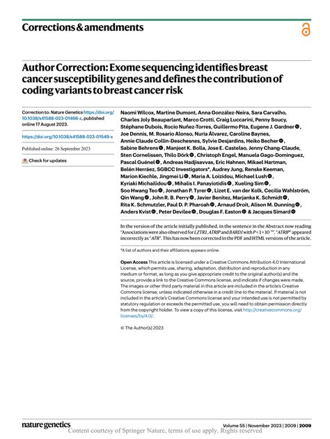 Pdf Author Correction Exome Sequencing Identifies Breast Cancer Susceptibility Genes And