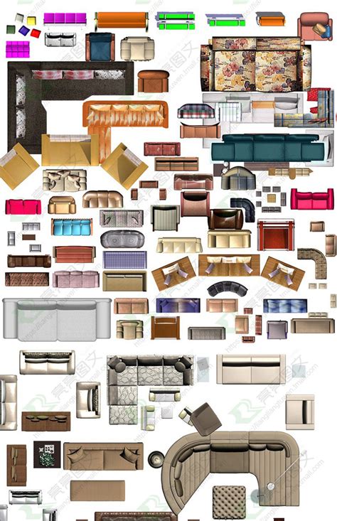 室内设计家装工装PS彩平图块PSD分层家具户型图素材家具PS彩色图 虎窝淘