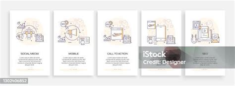 평면 아이콘이 있는 인바운드 마케팅 컨셉 온보딩 모바일 앱 페이지 화면 Ux Ui 디자인 템플릿 벡터 일러스트레이션 0명에 대한 스톡 벡터 아트 및 기타 이미지 Istock